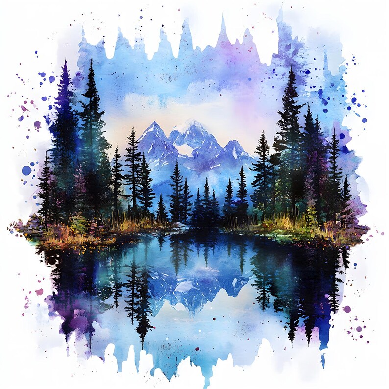23 Scenic Alpine Mountains Watercolor Clipart Set, Beautiful ...