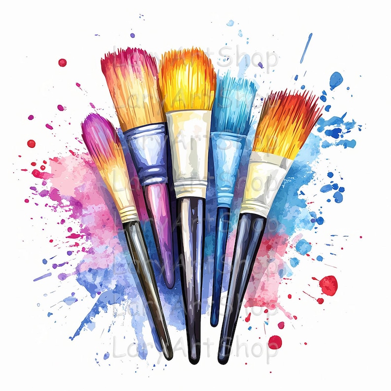 17 Paint Brushes Clipart, Watercolor Clip Art, Printable Jpgs, Instant ...