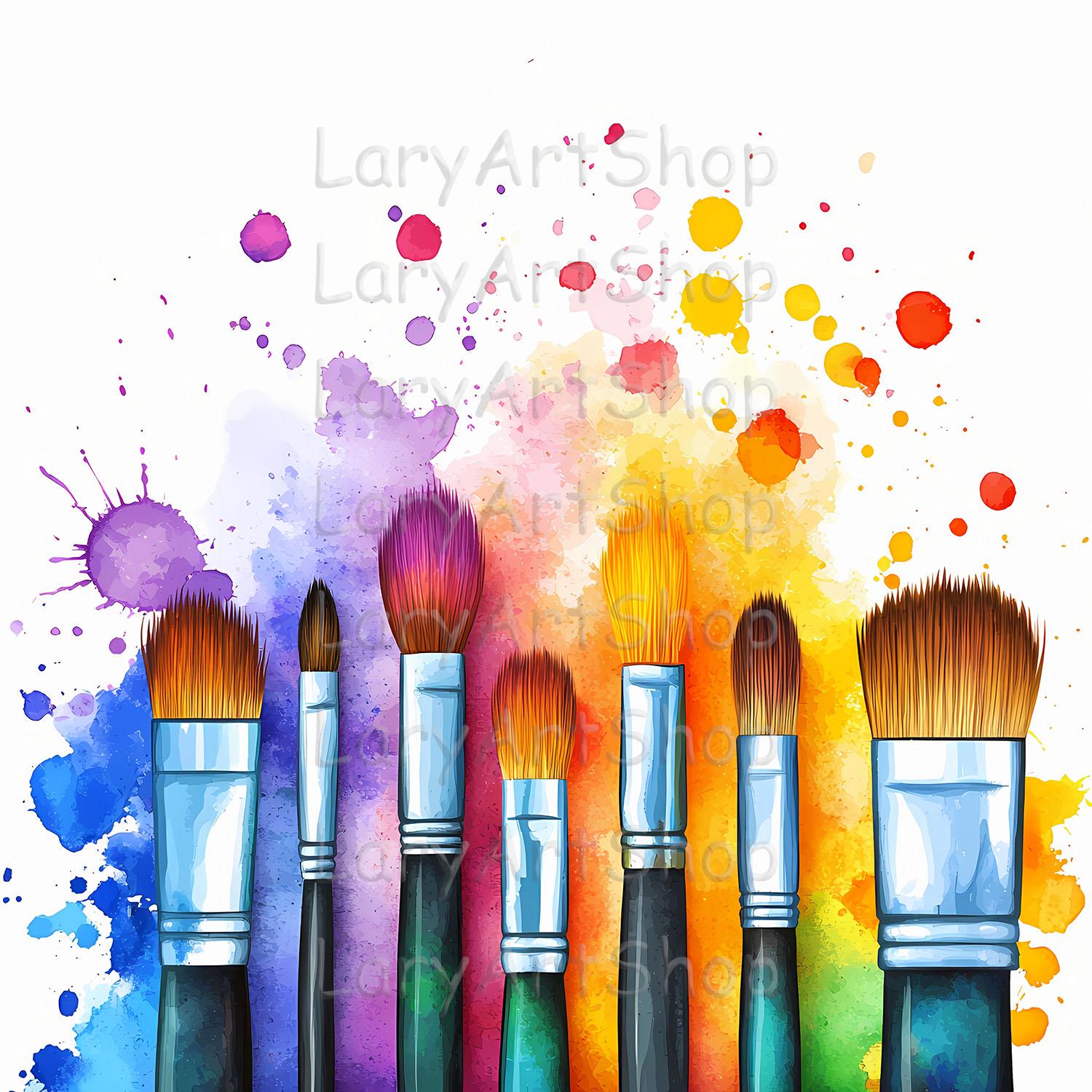17 Paint Brushes Clipart, Watercolor Clip Art, Printable Jpgs, Instant ...