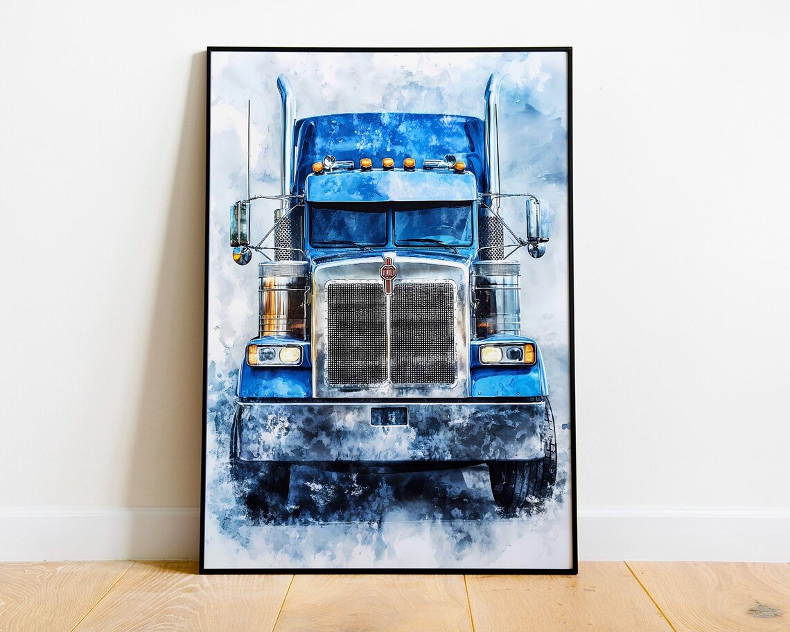 Set of 4 Truck Prints, Peterbilt Watercolor Poster, Digital ...