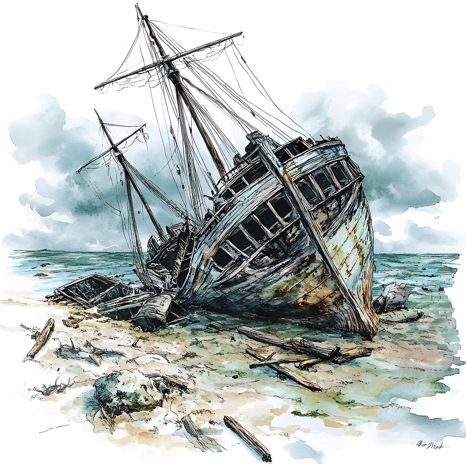 16 Sunken Ancient Ships, Watercolor Clipart, 16 High-quality JPG Images ...