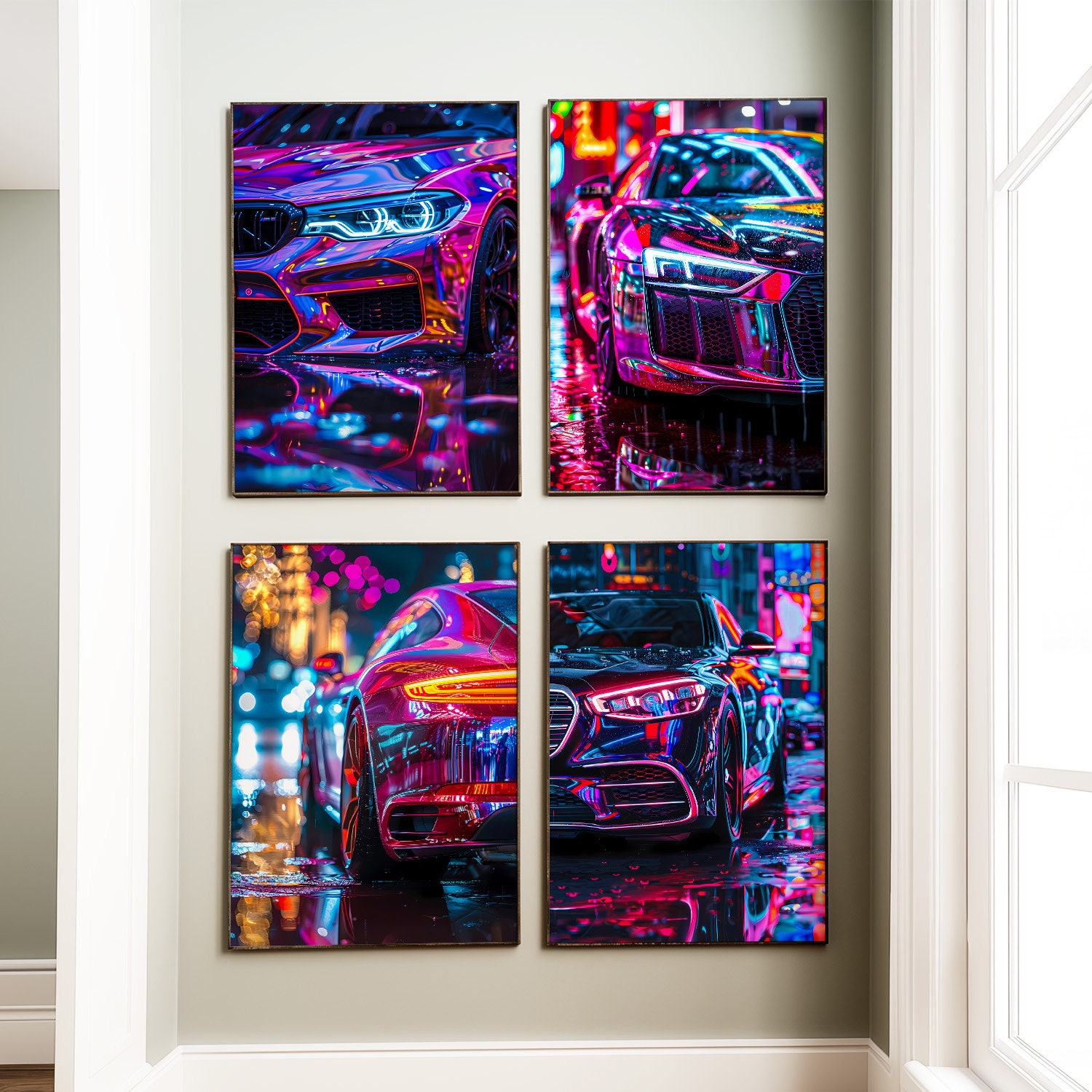 Set of 4 Premium Car Prints, Poster, Digital Illustration,high Quality ...