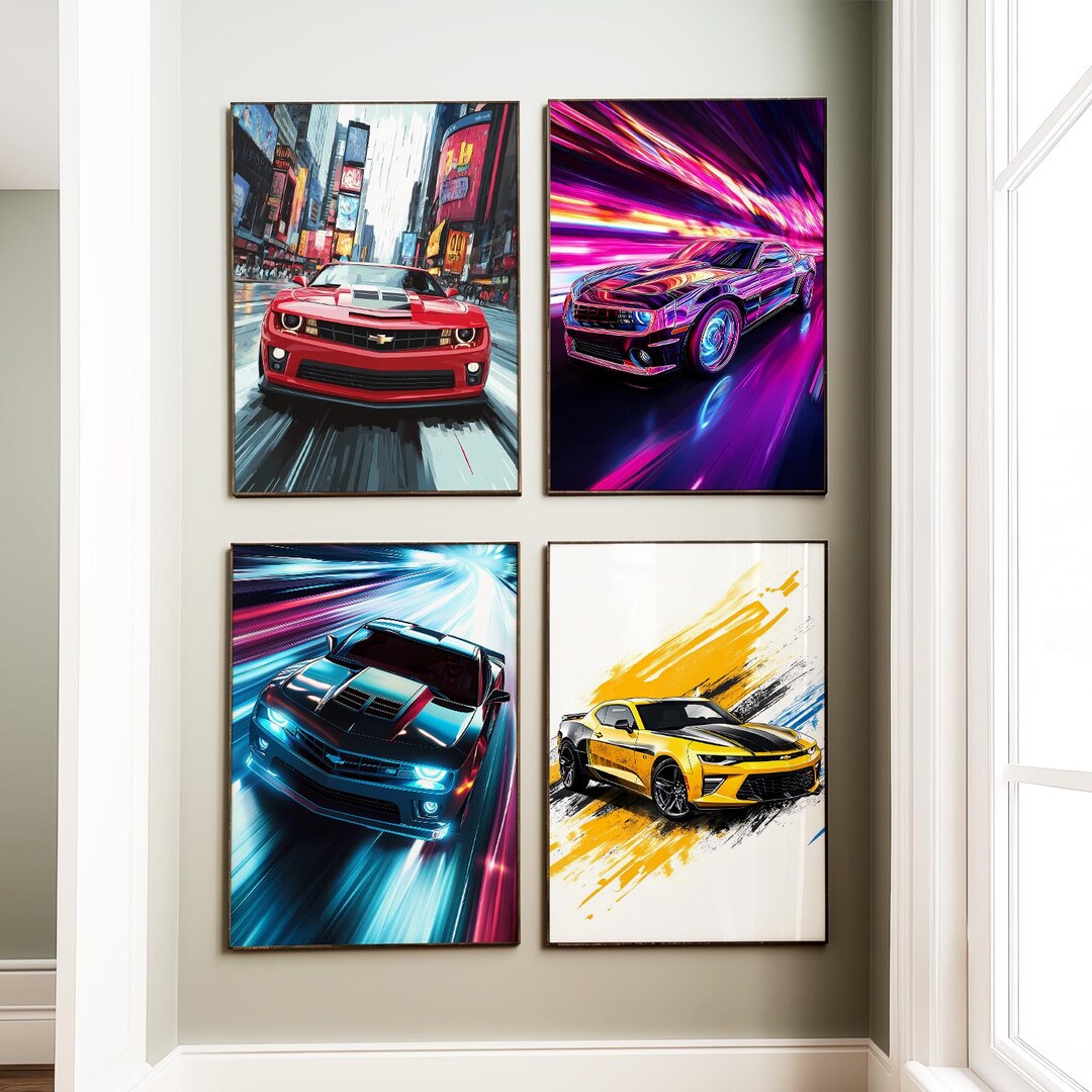 Set of 4 Chevrolet Camaro Prints, Car Poster, Digital Illustration ...