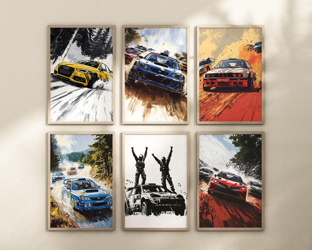 Set of 6 Rally Prints, Racing Poster, Digital Illustration, Gallery ...