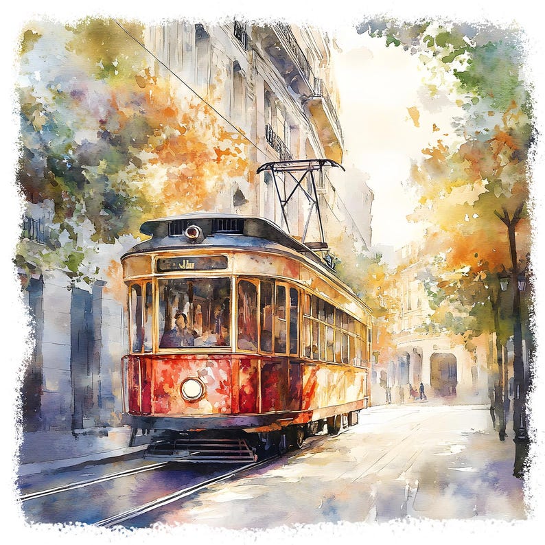 12 JPG Images of French Trams, Digital Art Set for Scrapbooking ...