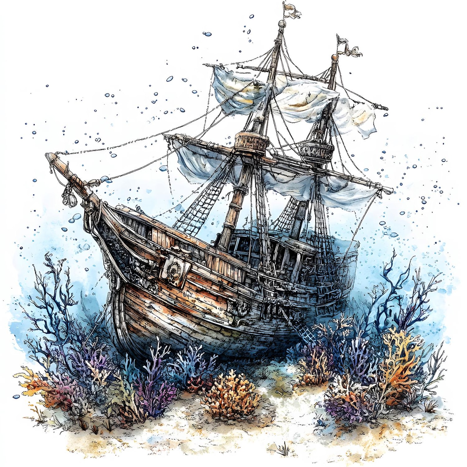 16 Sunken Ancient Ships, Watercolor Clipart, 16 High-quality JPG Images ...