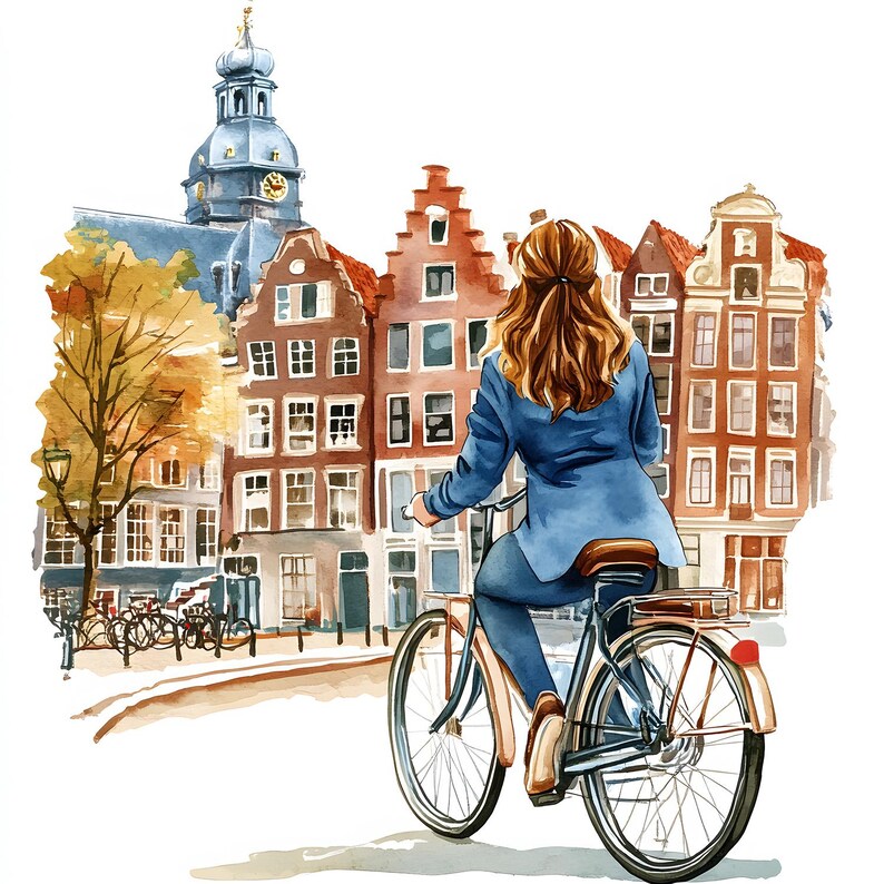 Watercolor Clipart | Girl on a Bicycle in Nature & City | 17 High ...