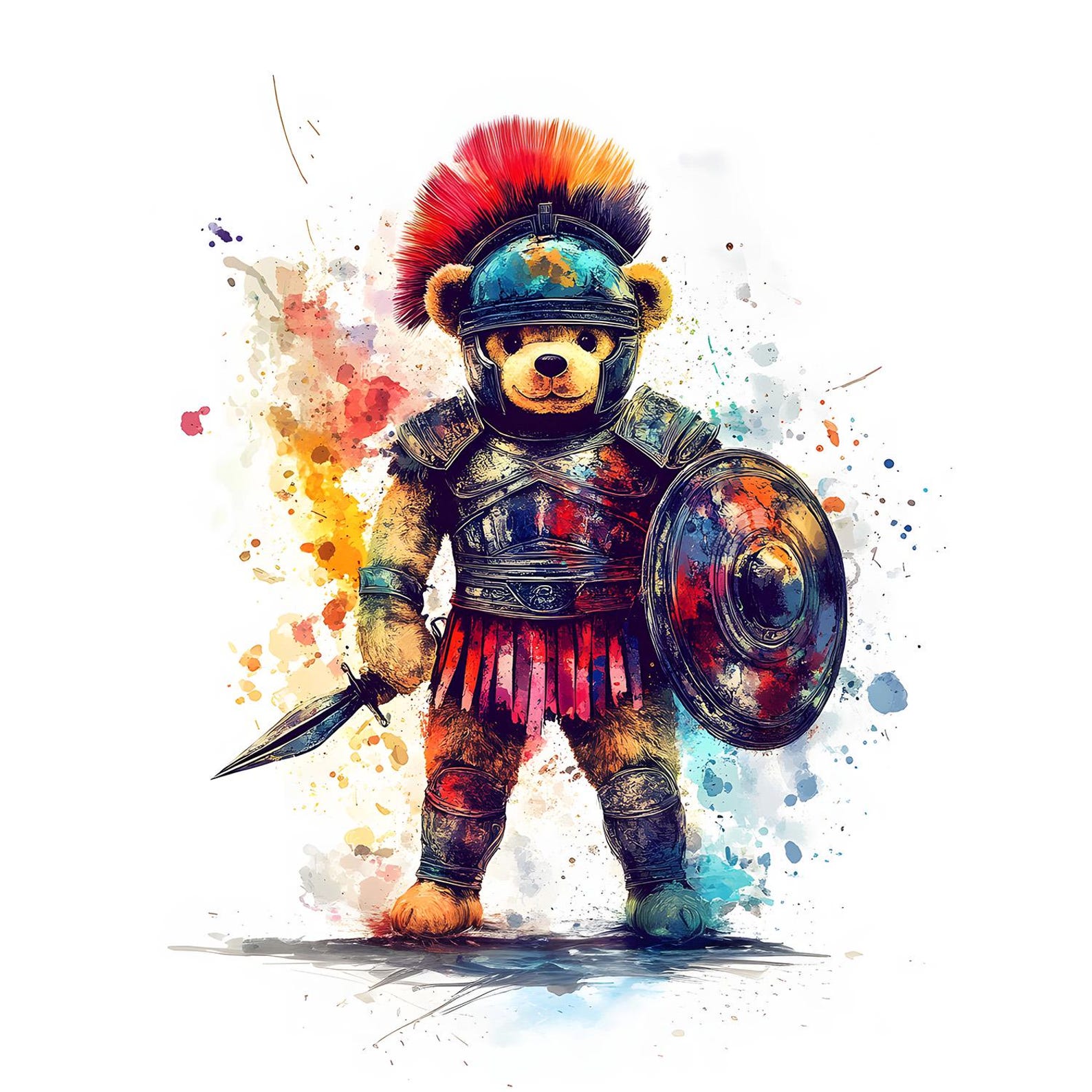 Watercolor Clipart Teddy Bear Gladiator | 16 High-quality JPG Images ...