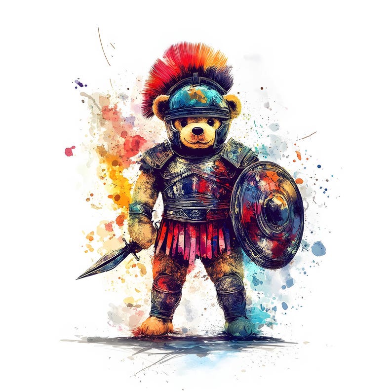Watercolor Clipart Teddy Bear Gladiator | 16 High-quality JPG Images ...