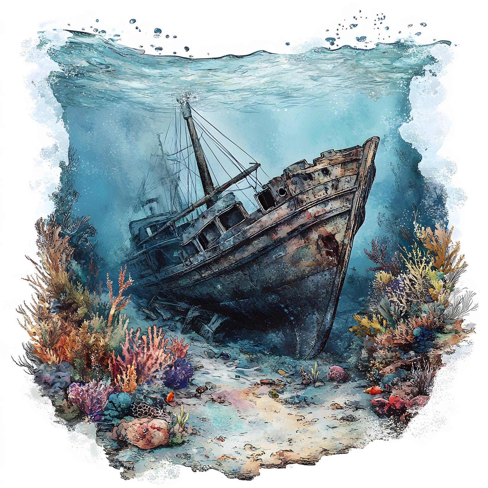 16 Sunken Ancient Ships, Watercolor Clipart, 16 High-quality JPG Images ...