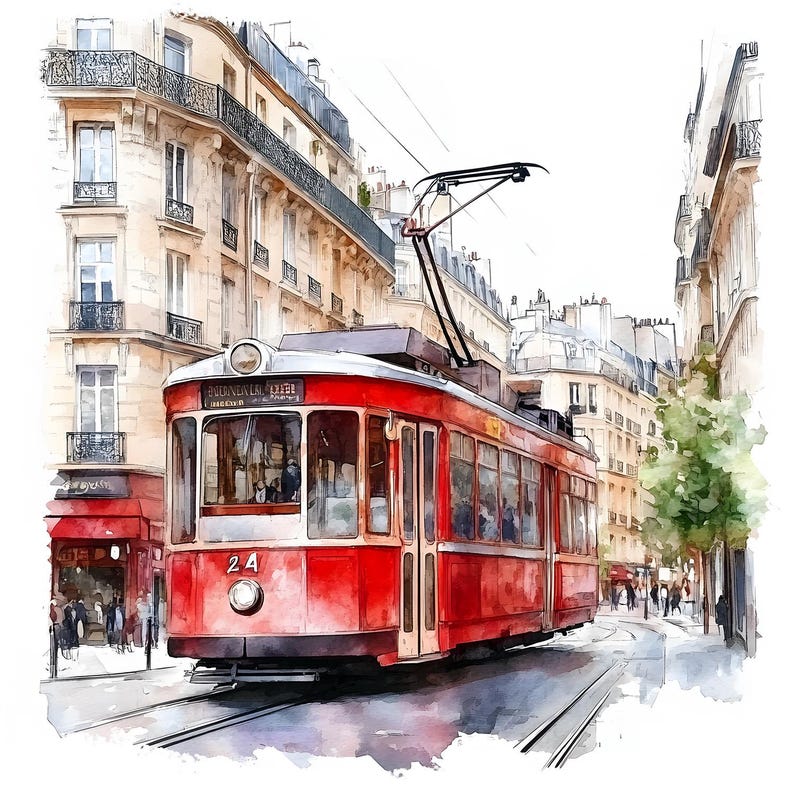 12 JPG Images of French Trams, Digital Art Set for Scrapbooking ...
