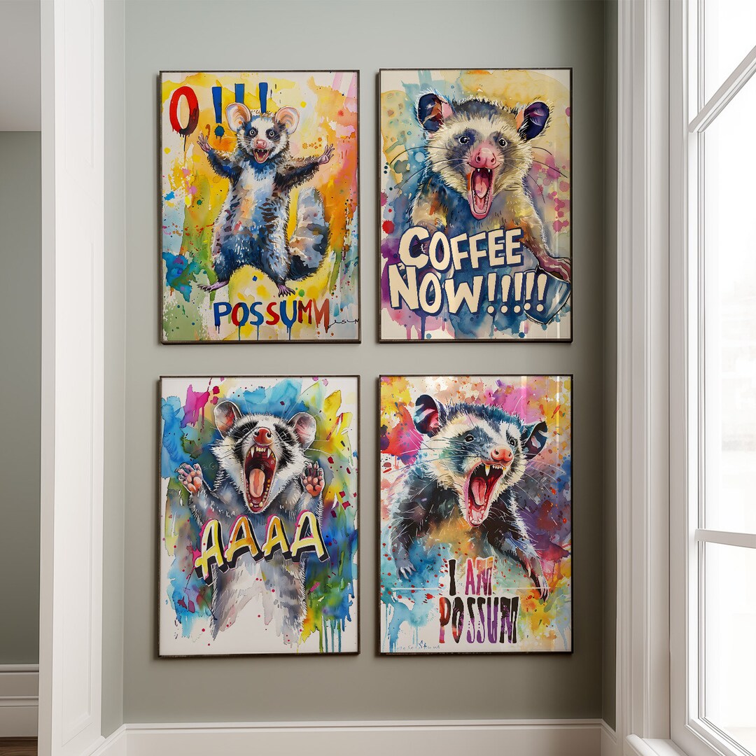 Set of 4 Cool Possum Prints, Wall Art, Creative Posters, Digital ...