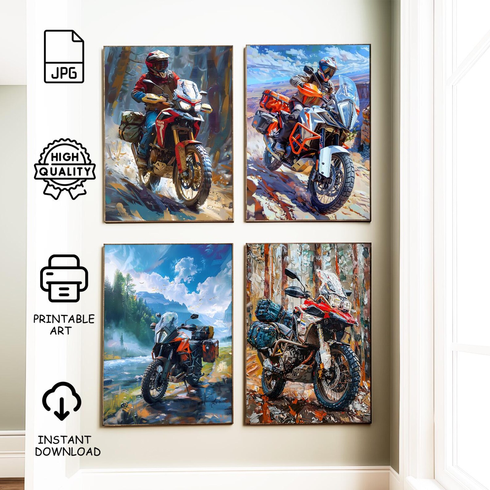 Set of 4 | Motorcycle Prints | Honda Africa Twin & KTM Adventure ...