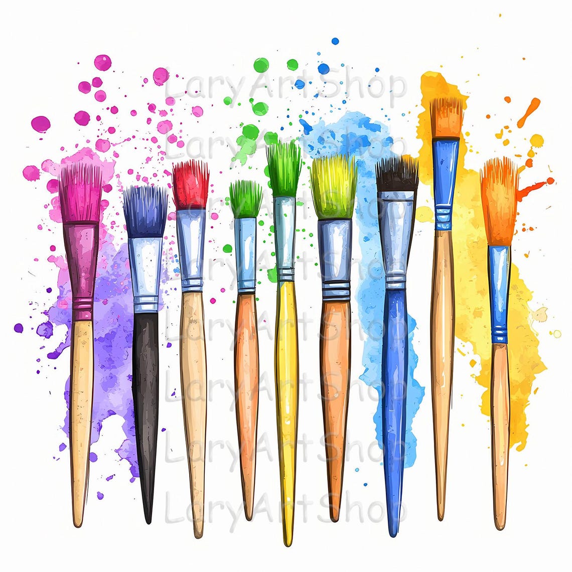 17 Paint Brushes Clipart, Watercolor Clip Art, Printable Jpgs, Instant ...