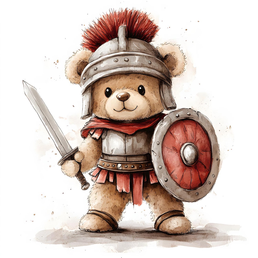 Watercolor Clipart Teddy Bear Gladiator | 16 High-quality JPG Images ...