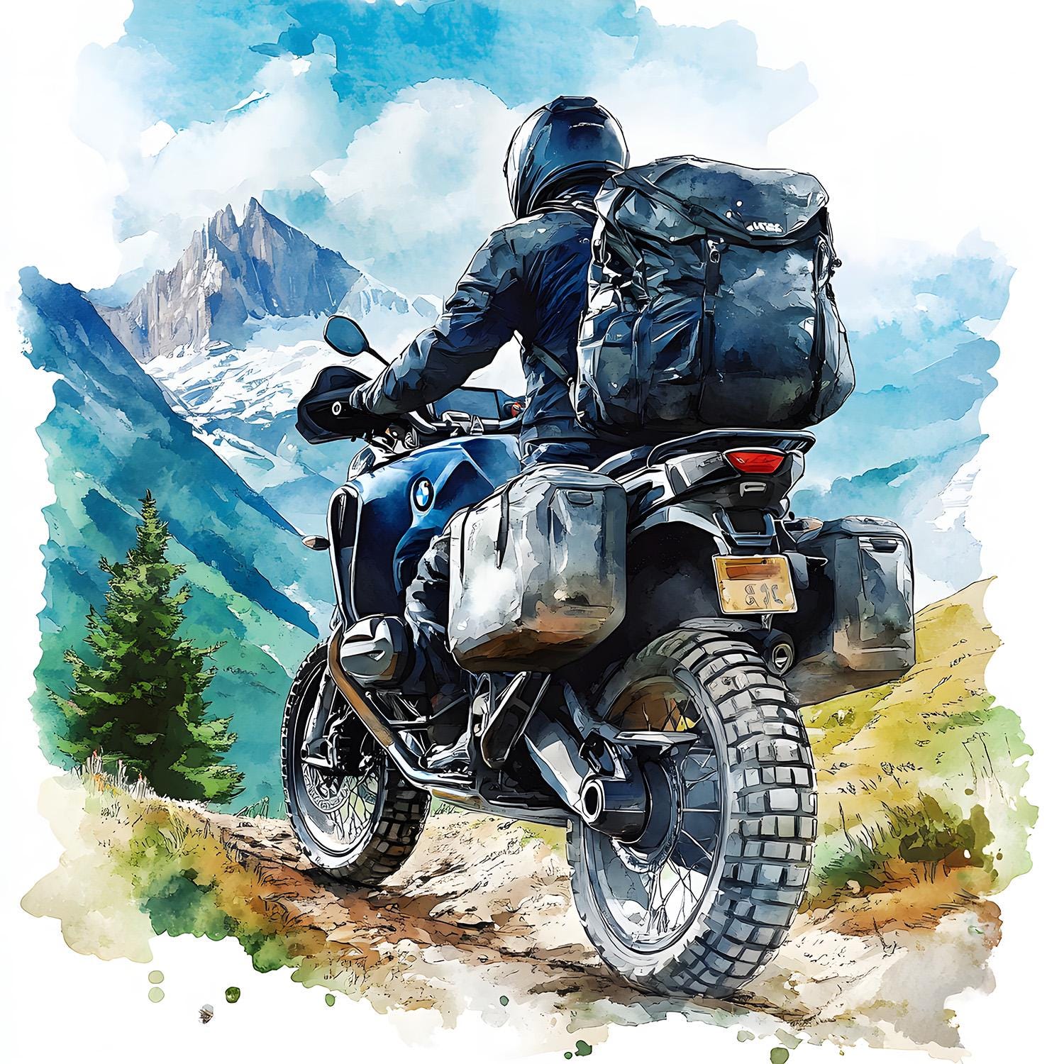 11 Moto Adventure Watercolor Clipart, Printable JPG, Biker Images ...