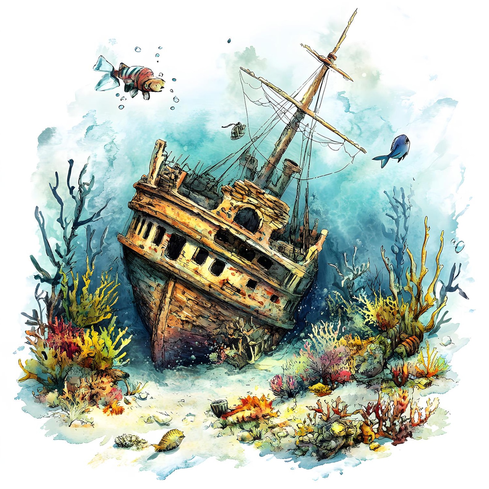 16 Sunken Ancient Ships, Watercolor Clipart, 16 High-quality JPG Images ...