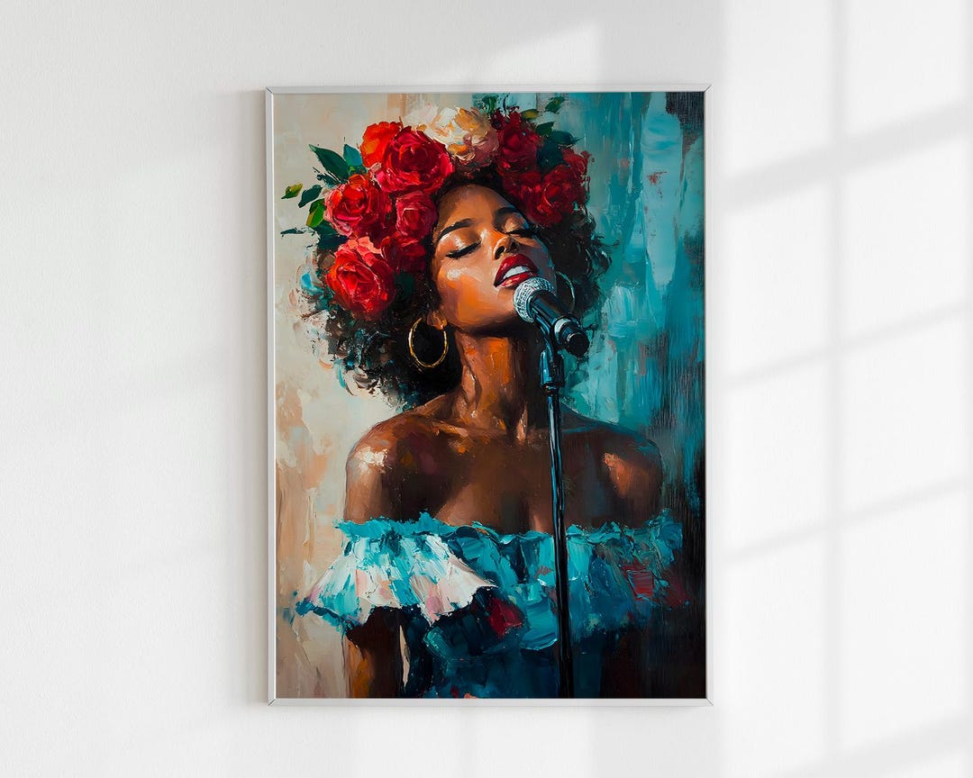 Stylish Black Woman Singer Digital Poster Elegant Oil Painting, Afro ...