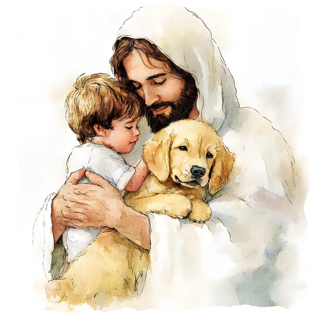 9 JPG Images of Jesus With Golden Retriever and Boy, Clipart ...