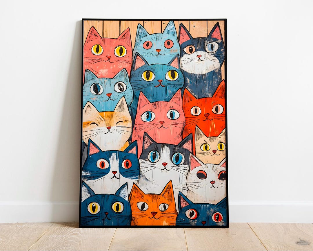 Funny Quirky Cats Digital Poster, Whimsical Cat Art, Playful Feline ...