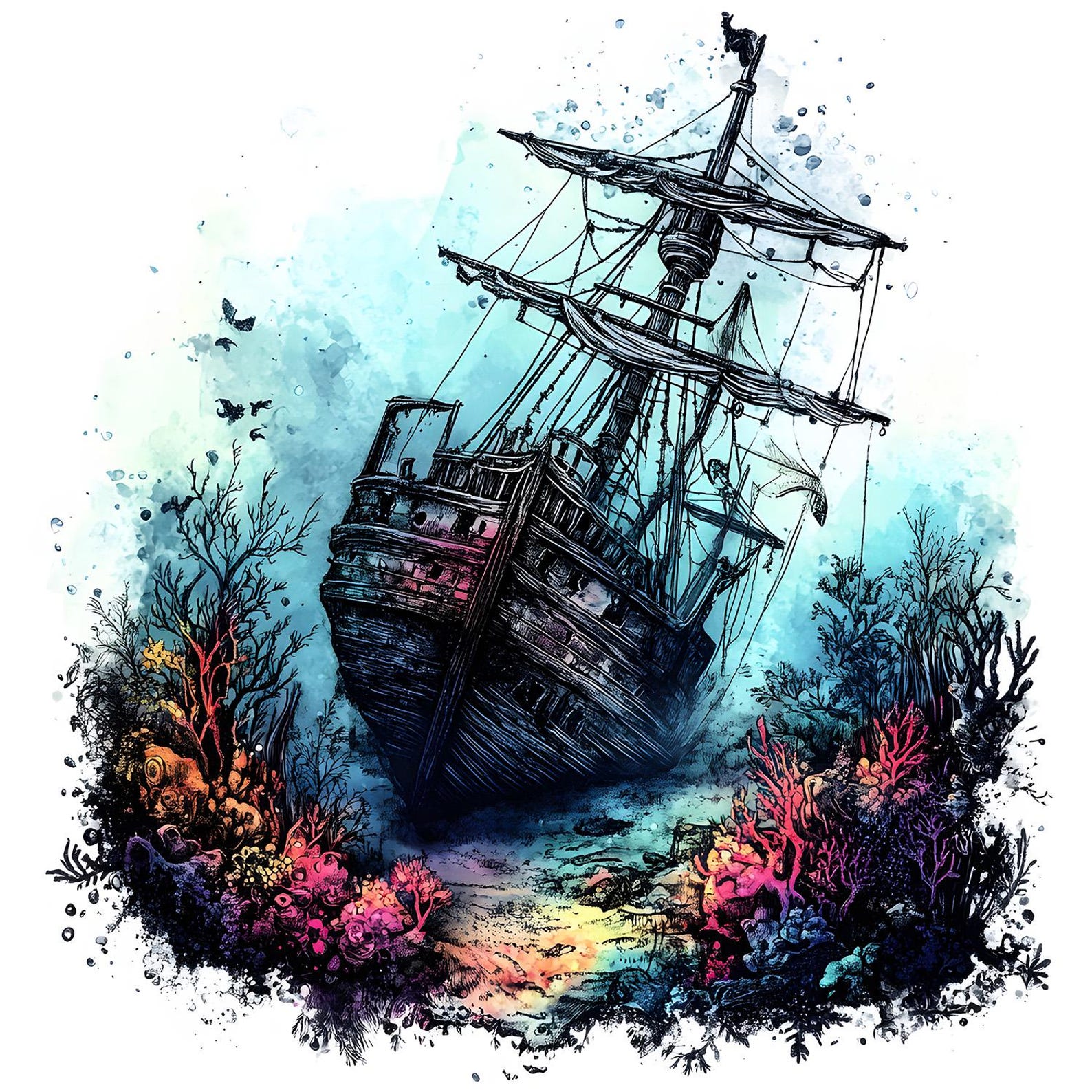 16 Sunken Ancient Ships, Watercolor Clipart, 16 High-quality JPG Images ...
