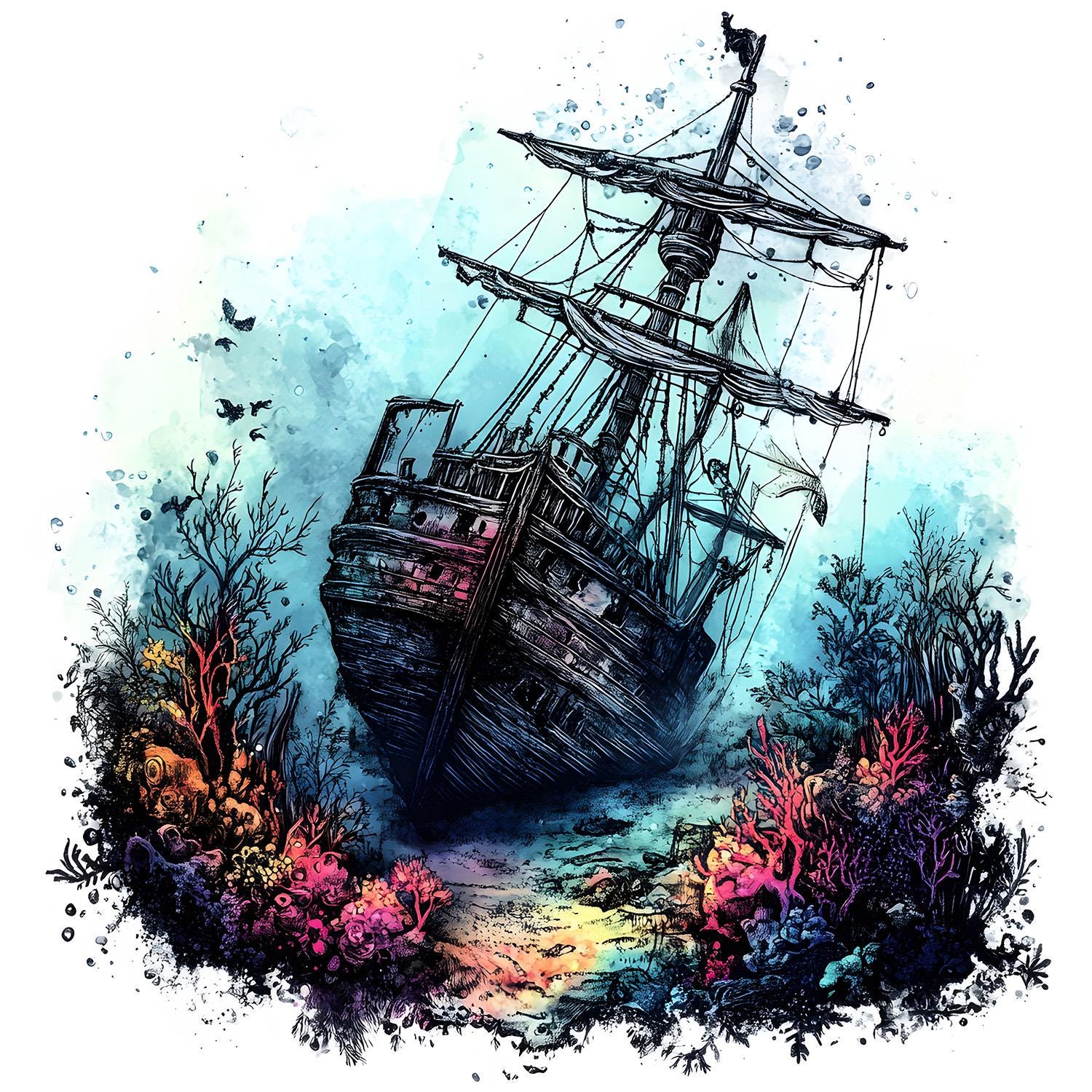 16 Sunken Ancient Ships, Watercolor Clipart, 16 High-quality JPG Images ...
