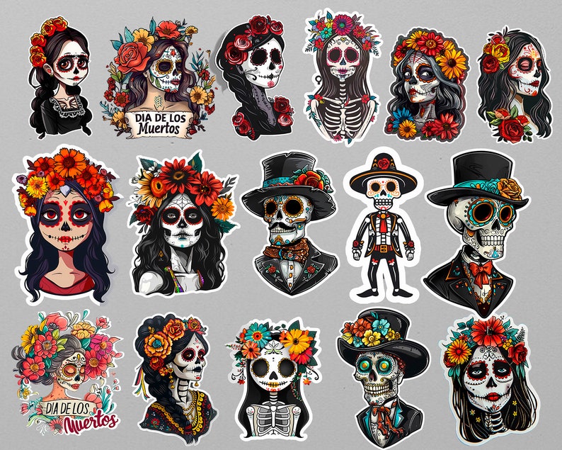 Set of 50 Dia De Los Muertos PNG Clipart, Digital Illustration, Day of ...
