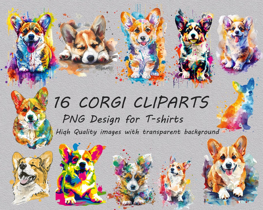 16 Corgi T-shirt Designs Prints, Instant Download, Corgi Dog Clipart ...