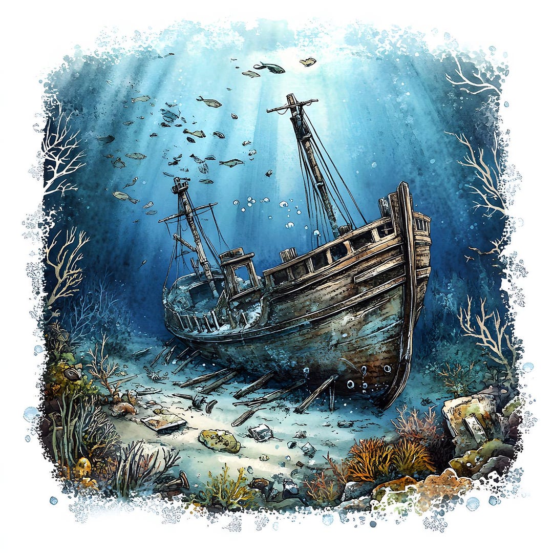 16 Sunken Ancient Ships, Watercolor Clipart, 16 High-quality JPG Images ...