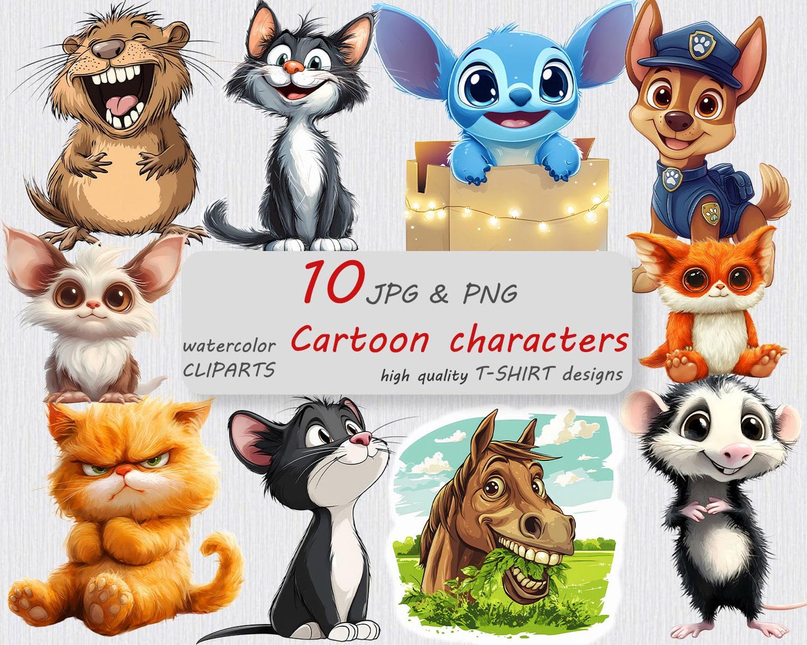 10 PNG & JPG Cute Cartoon Characters Clipart, Printable Animals Clipart ...