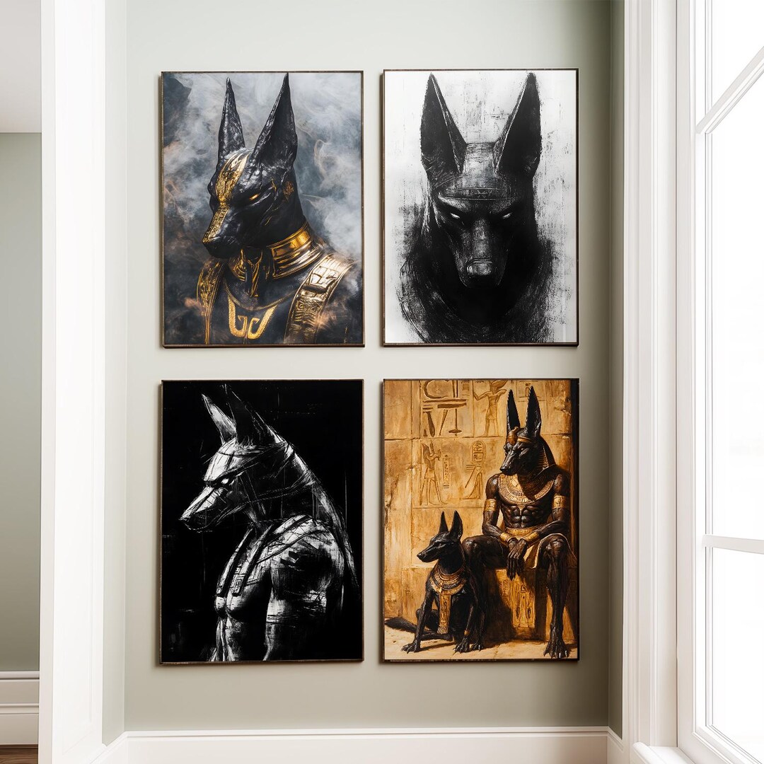 Set of 4 Anubis Posters, Egyptian God Wall Art, Dark Mythology Decor ...