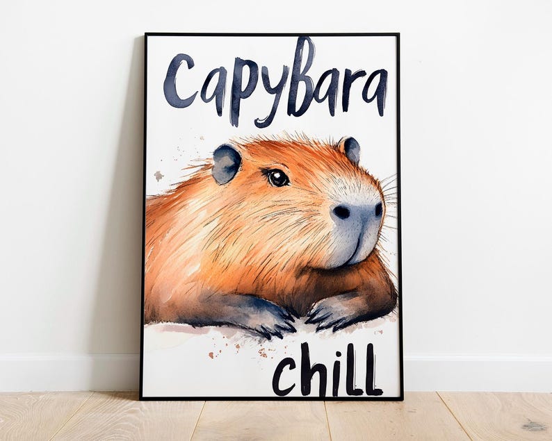 Set of 4 Capybara Prints, Watercolor Animal Poster, Digital ...