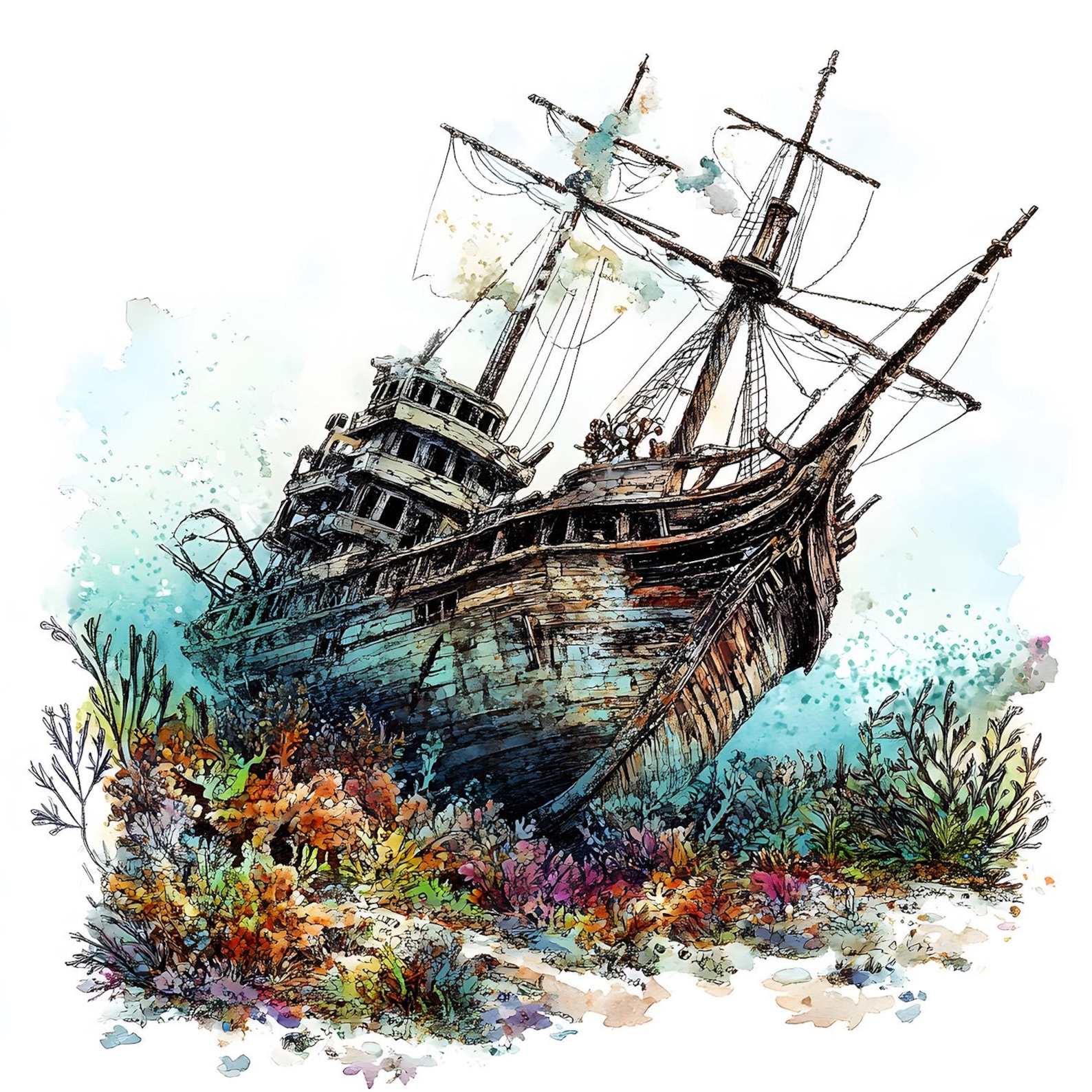 16 Sunken Ancient Ships, Watercolor Clipart, 16 High-quality JPG Images ...