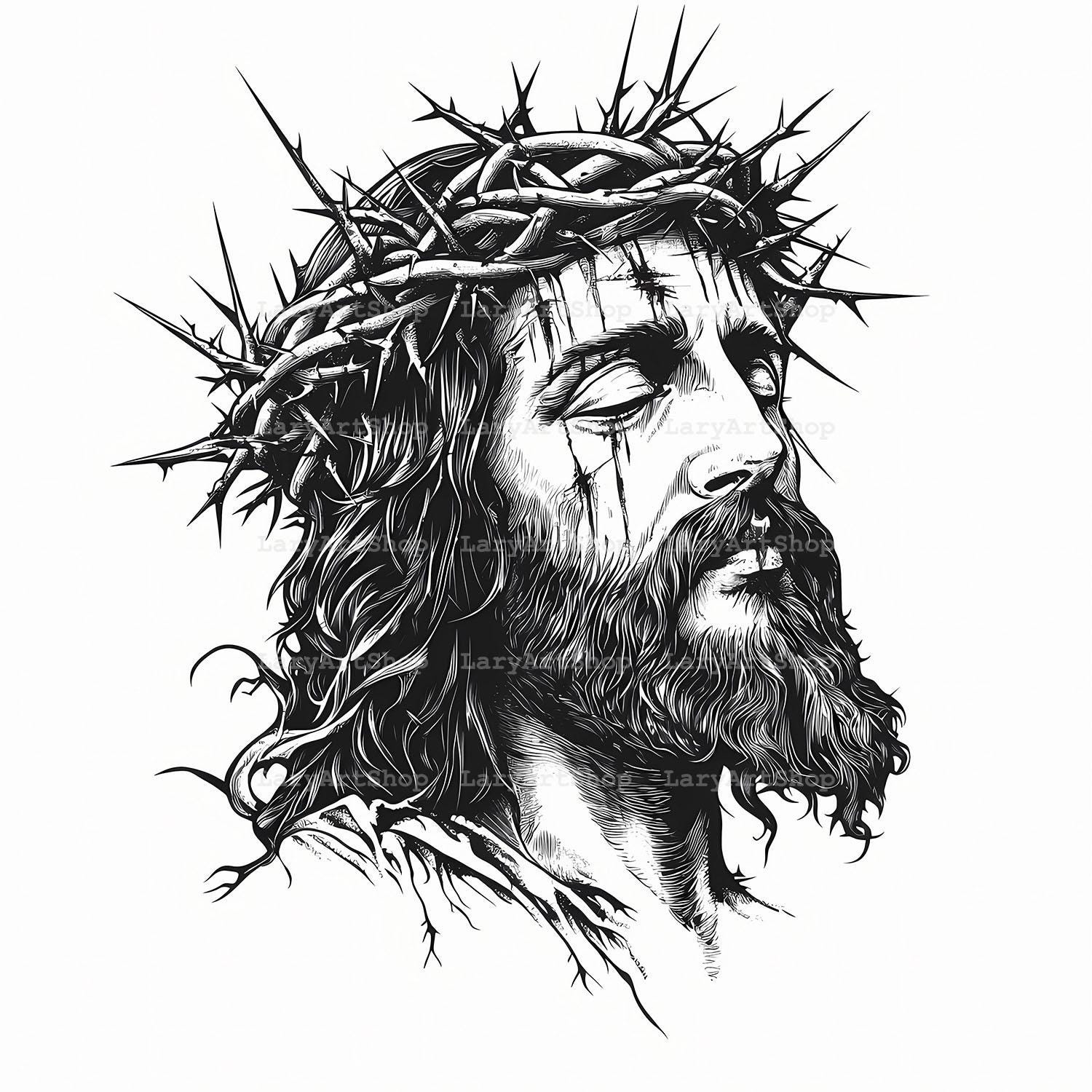 12 Png Jpg Jesus Wearing A Crown Of Thorns Clipart Black And White