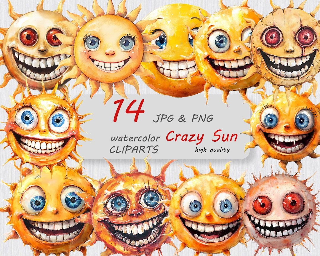 14 PNG & JPG Crazy Sun Clipart, Funny Clip Art, Printable Jpgs ...