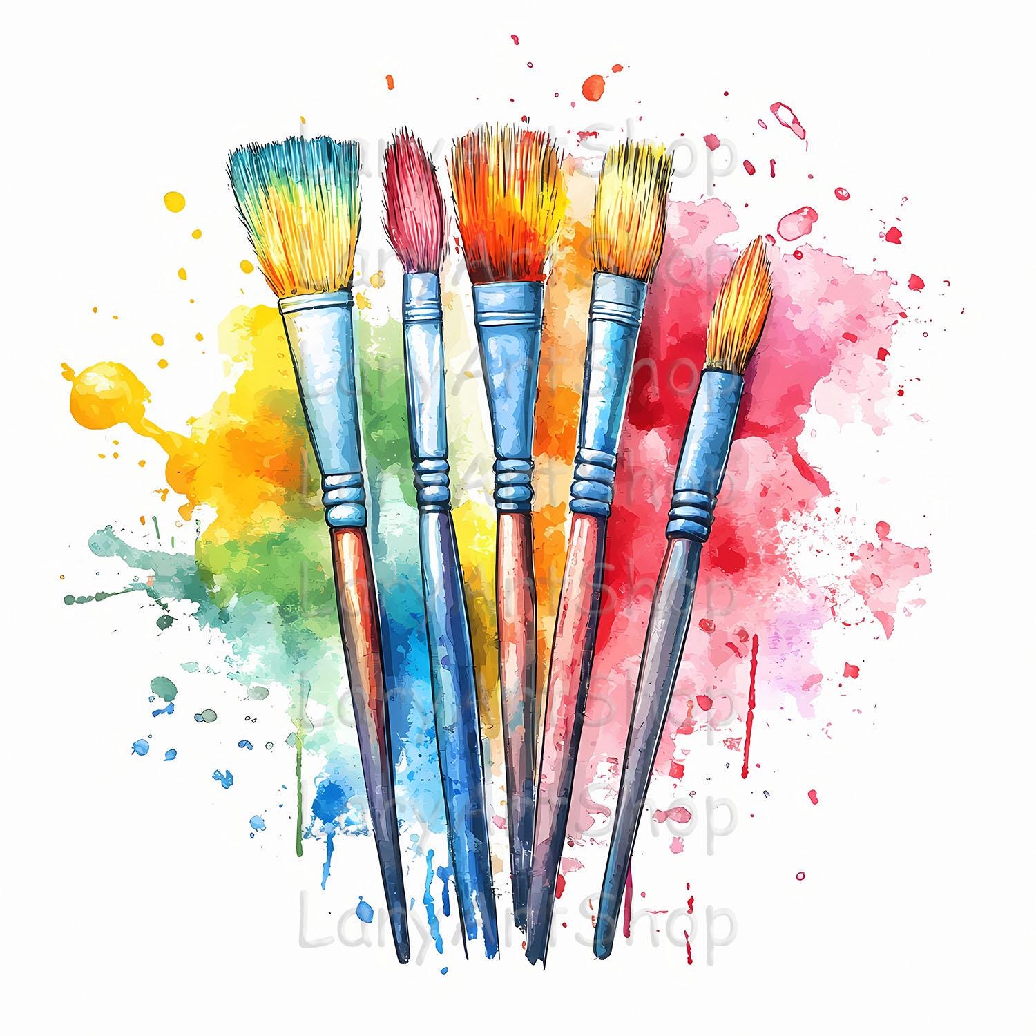 17 Paint Brushes Clipart, Watercolor Clip Art, Printable Jpgs, Instant ...