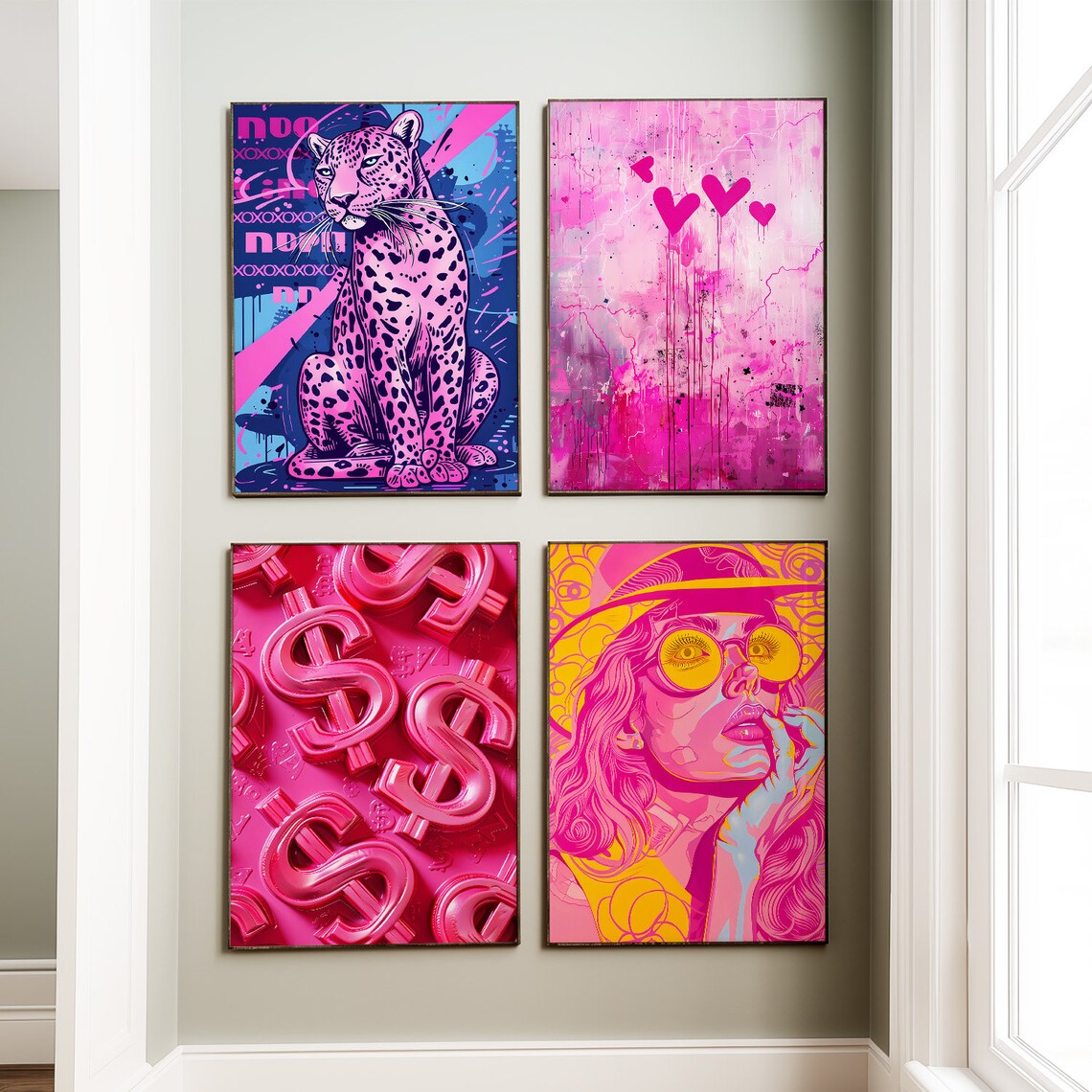 Set of 4 Preppy Art Posters, Acrylic Prints, Digital Illustration ...