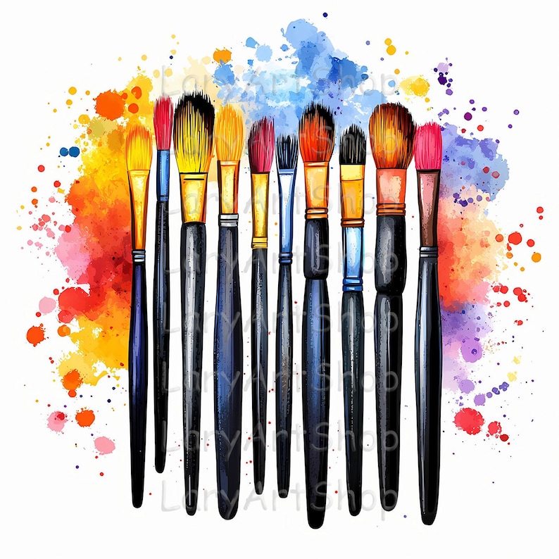 17 Paint Brushes Clipart, Watercolor Clip Art, Printable Jpgs, Instant ...