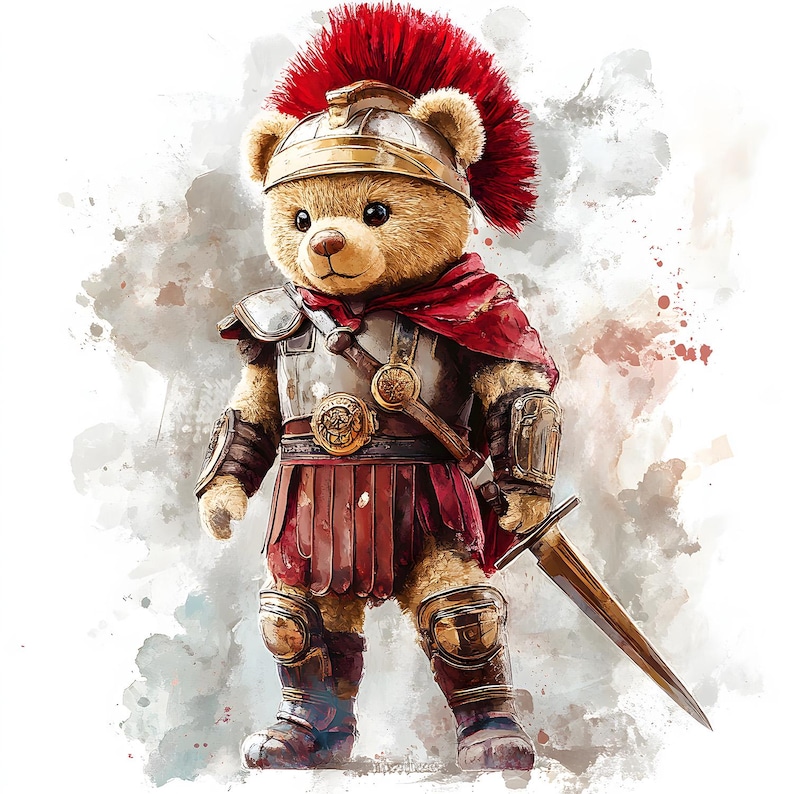 Watercolor Clipart Teddy Bear Gladiator | 16 High-quality JPG Images ...