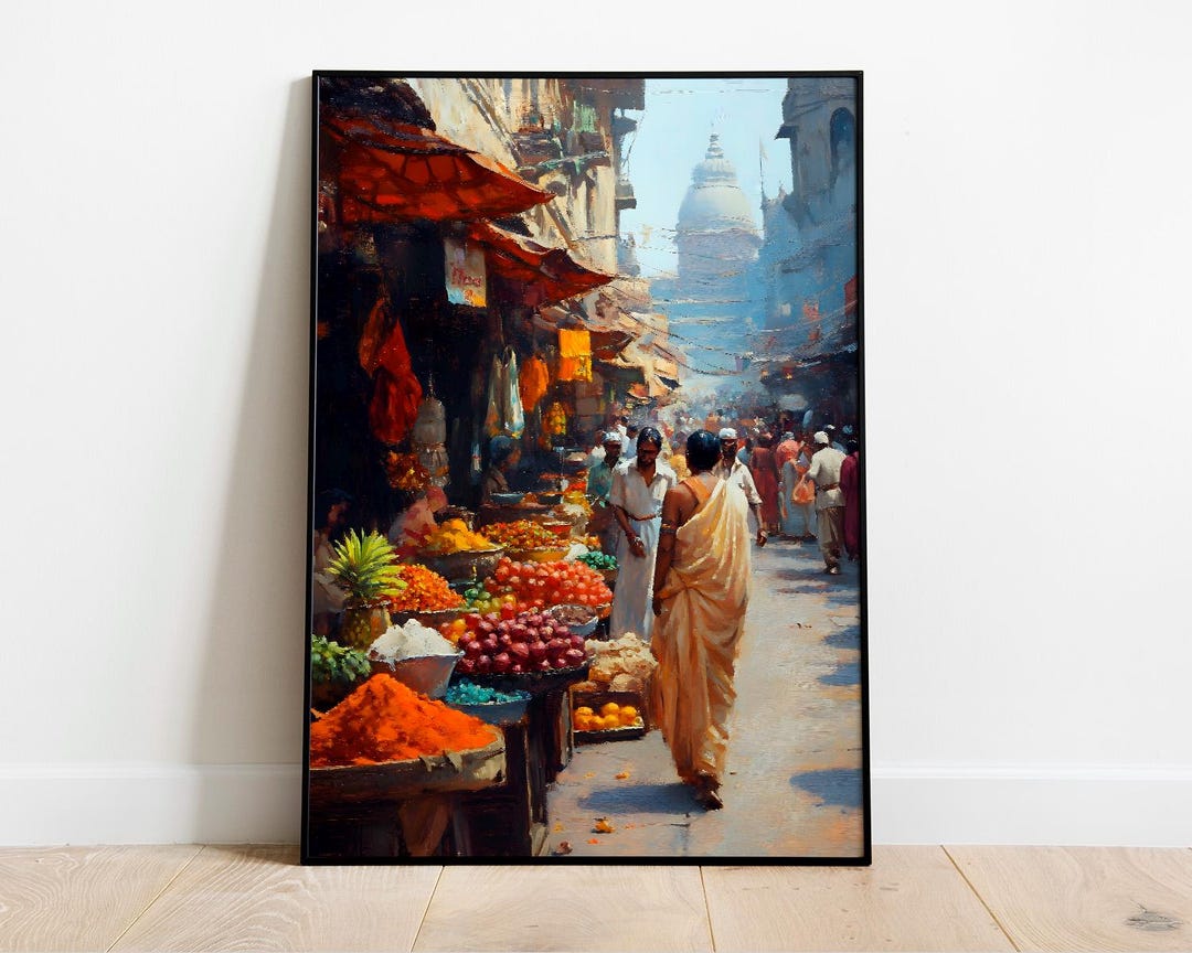 Ancient Indian Market Digital Poster – Oil Painting Style – Historic ...