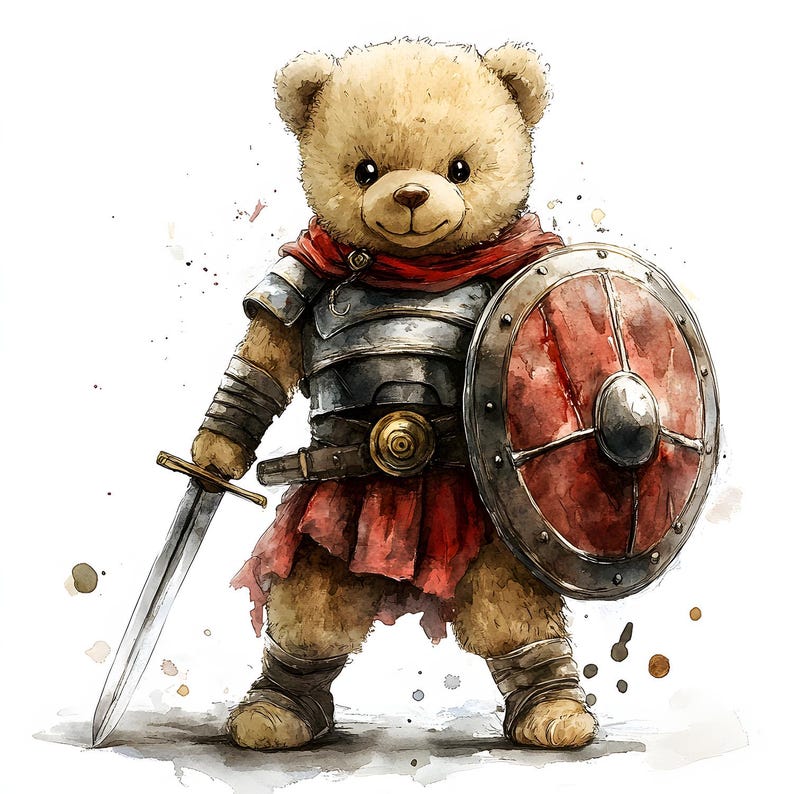 Watercolor Clipart Teddy Bear Gladiator | 16 High-quality JPG Images ...