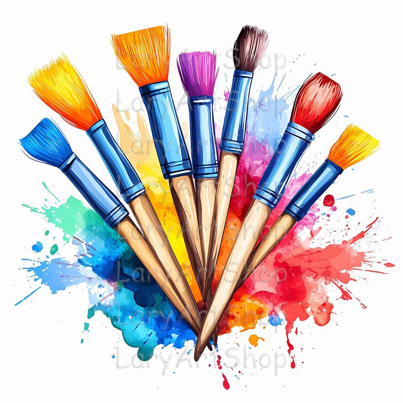 17 Paint Brushes Clipart, Watercolor Clip Art, Printable Jpgs, Instant ...
