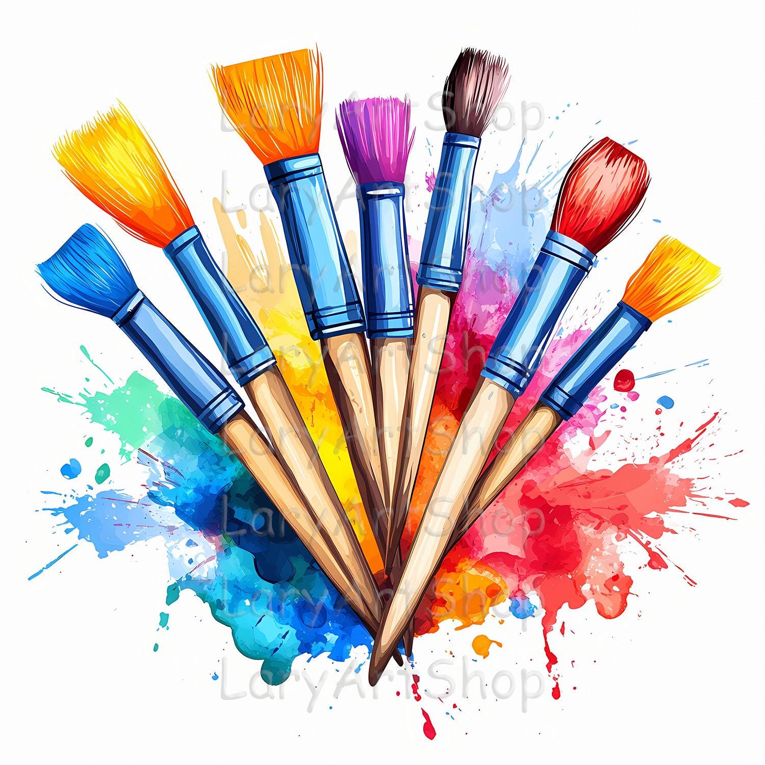 17 Paint Brushes Clipart, Watercolor Clip Art, Printable Jpgs, Instant ...