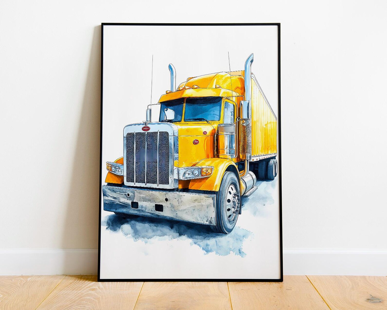 Set of 4 Truck Prints, Peterbilt Watercolor Poster, Digital Illustration, Gallery Wall Art, Boys ...