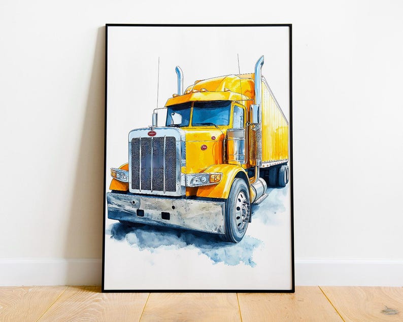 Set of 4 Truck Prints, Peterbilt Watercolor Poster, Digital ...