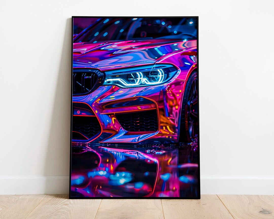 BMW Neon Car Poster - Digital Art, Modern Automotive Wall Decor ...