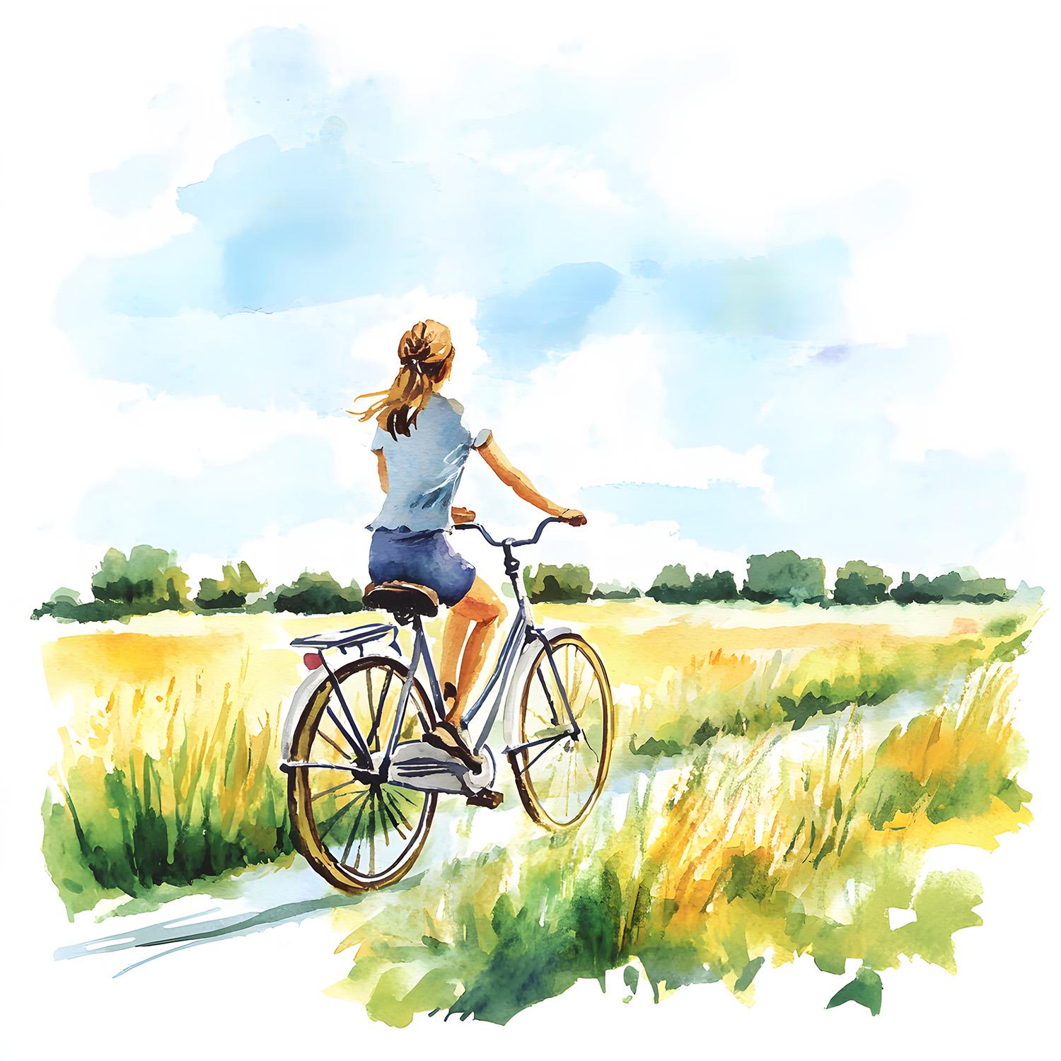 Watercolor Clipart | Girl on a Bicycle in Nature & City | 17 High ...