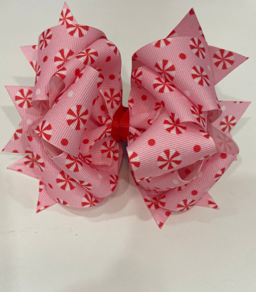 Peppermint Candy Pink Triple Stacked Bow - Etsy