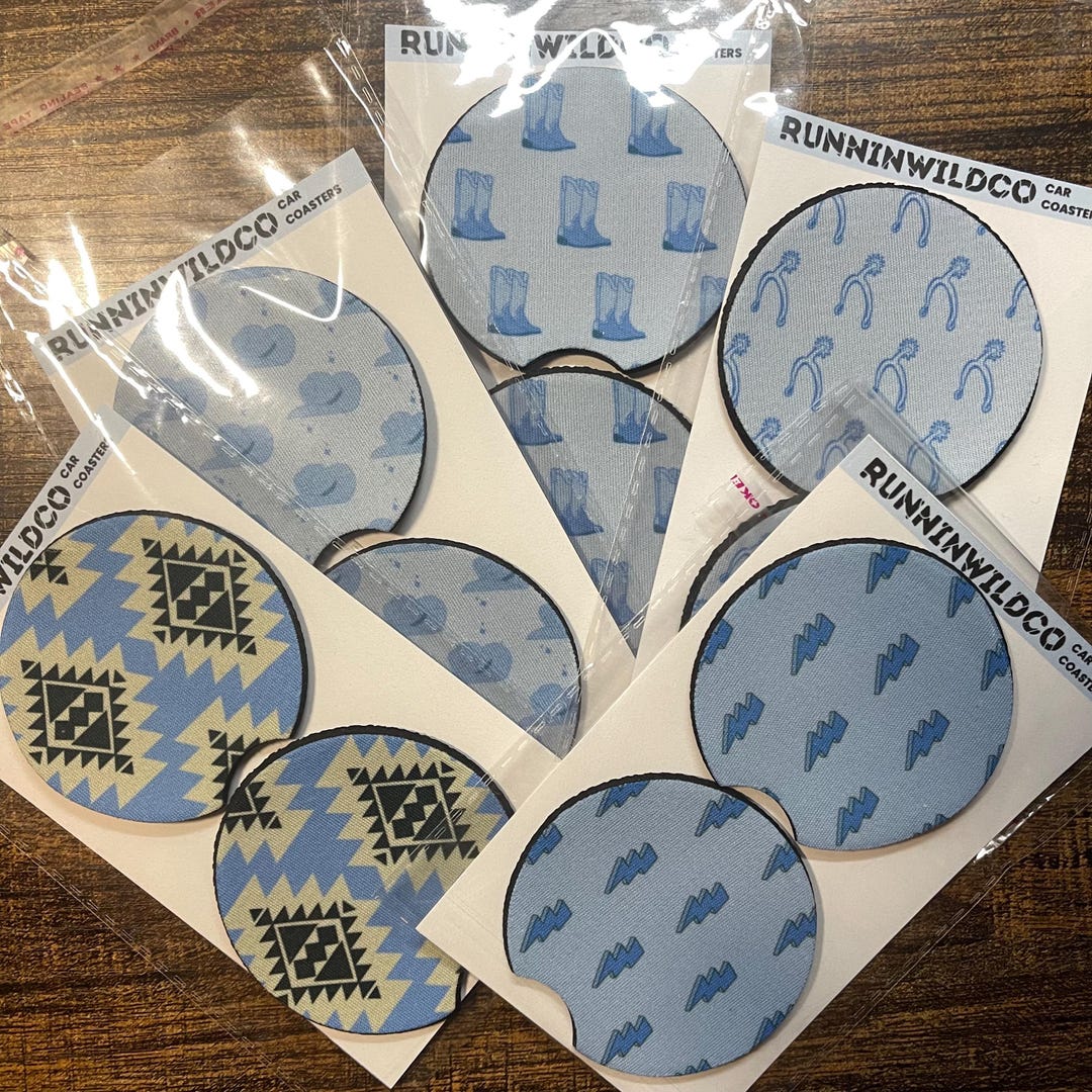 Western Blues Car Coasters, Country Car Coasters, Blue Car Coaster, New ...
