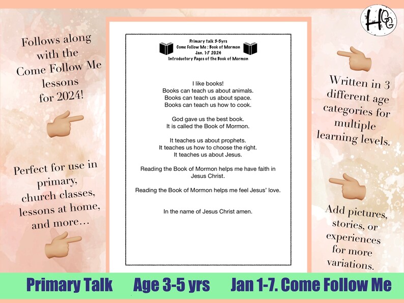 Primary Talk Using Come Follow Me Book of Mormon 2024 Manual. - Etsy